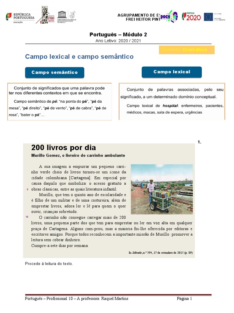 Campo Lexical e Semântico - Ficha de Trabalho | PDF | Livros | Idiomas