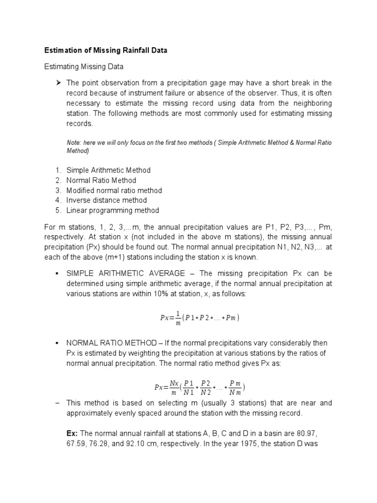 Estimation of Missing Rainfall Data: Method) | PDF | Precipitation | Applied Mathematics