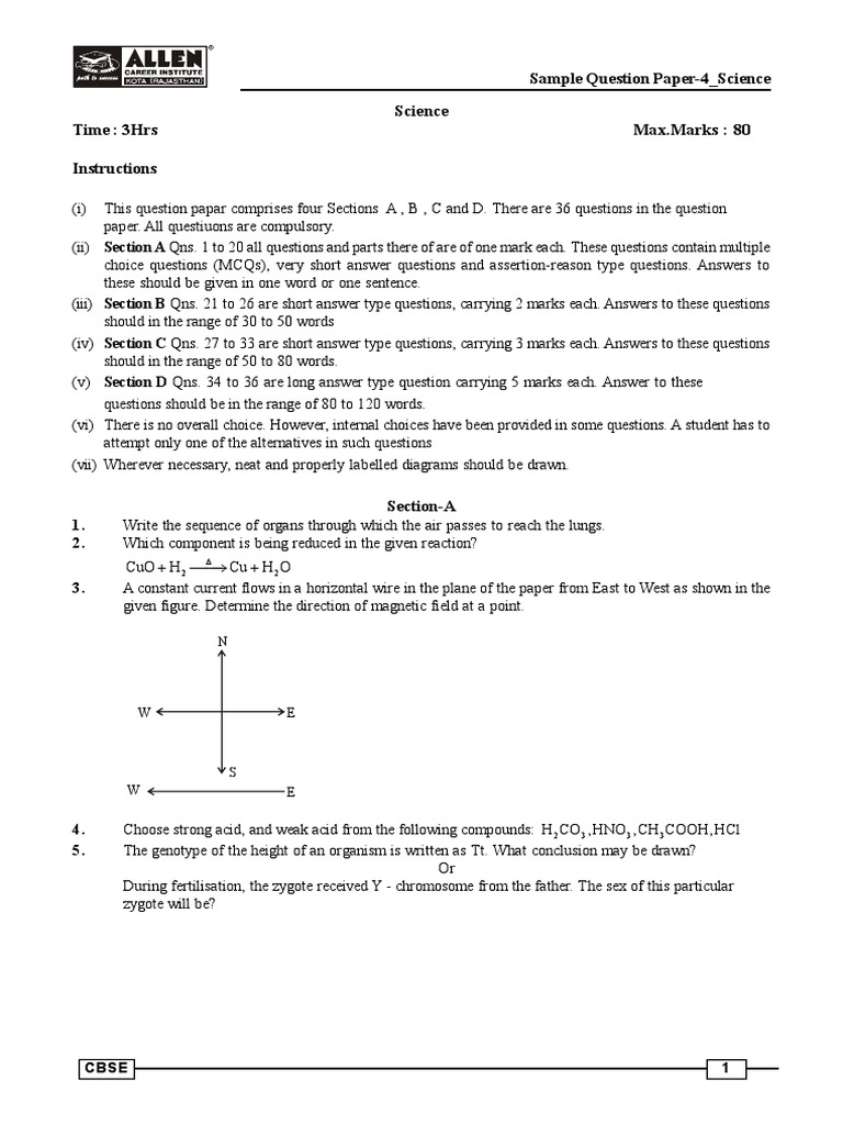 Sample Question Paper-4 - Science Science Time: 3Hrs Max - Marks: 80 ...