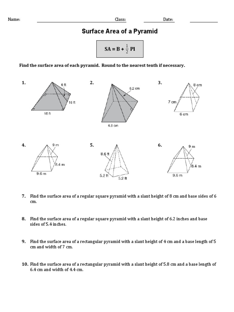 Surface Area of Pyramid Worksheet | PDF | Social Science | Science ...