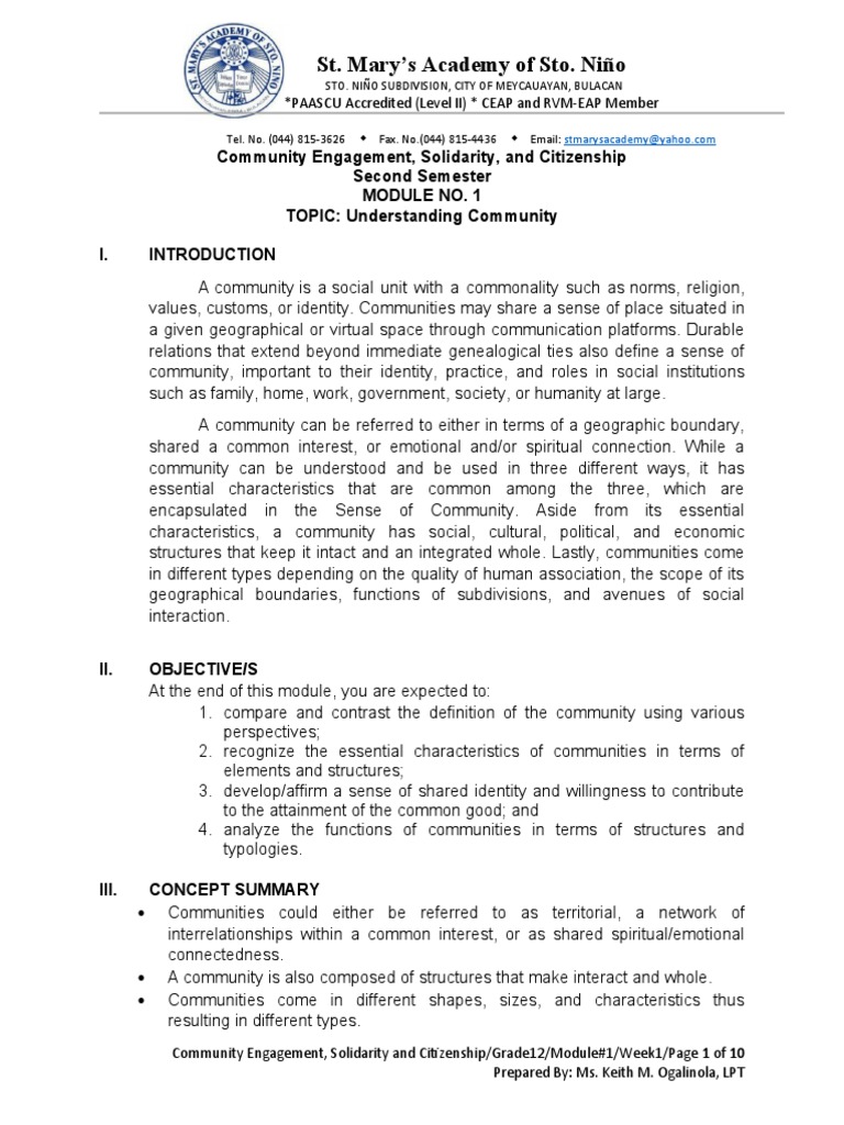 Community-Engagement-Module 1 Edited | PDF | Community | Identity ...