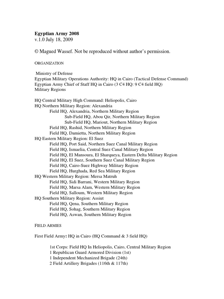 Egyptian Army OOB 2008 | PDF | Division (Military) | Brigade
