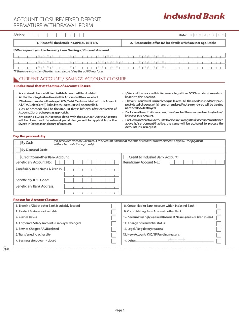 Bank Account Closure Form | PDF | Transaction Account | Deposit Account