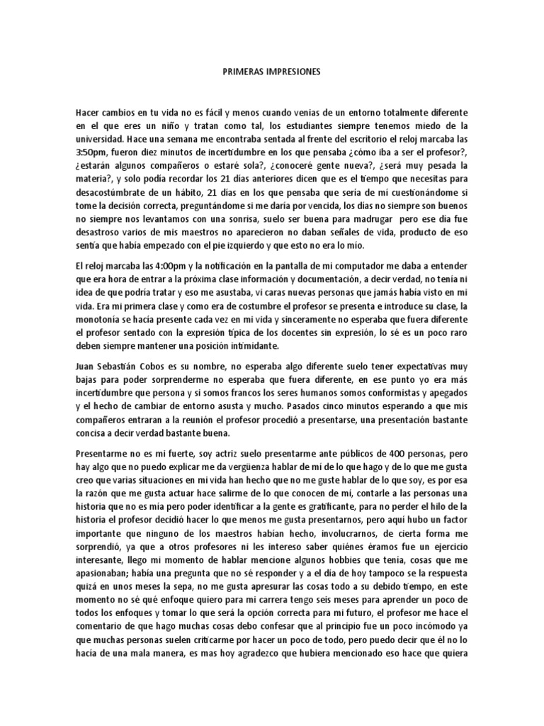 Primeras Impresiones | PDF | Información
