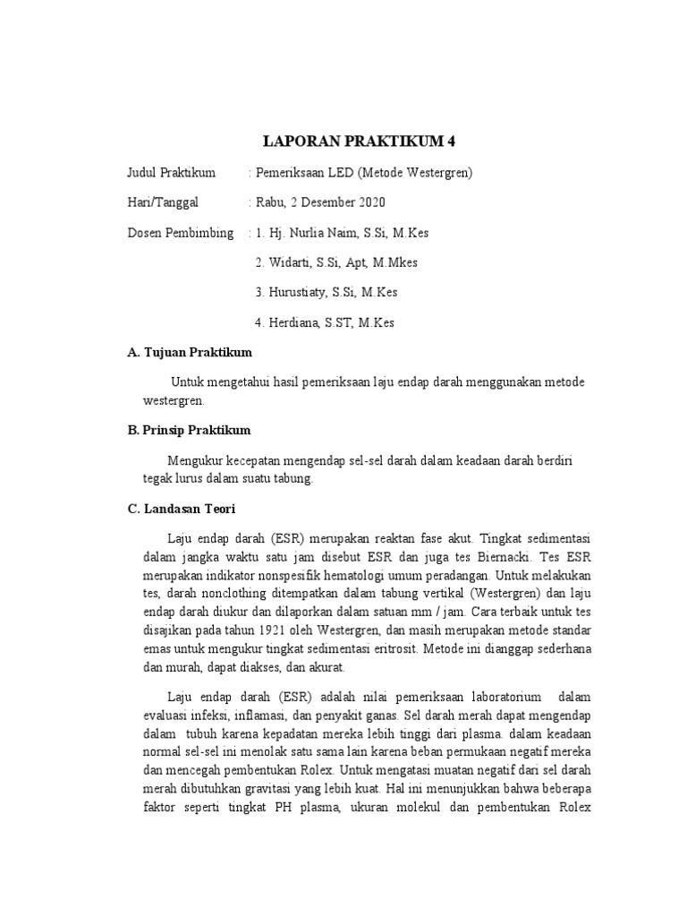 Pemeriksaan Led Metode Westergren | PDF