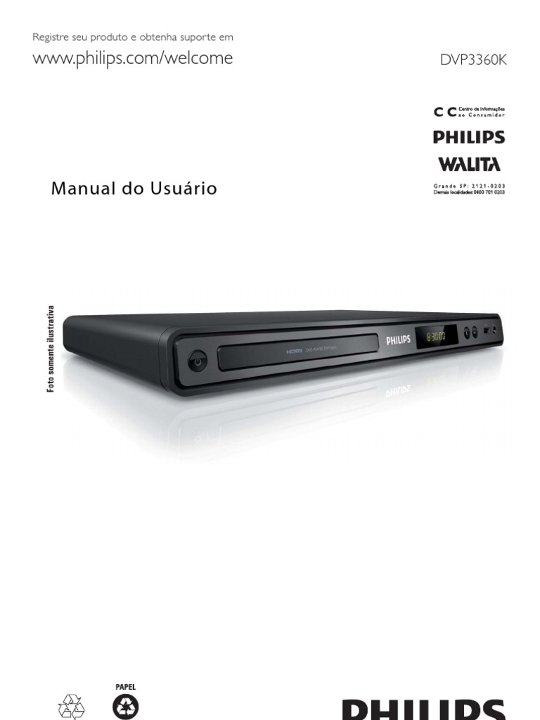 DVD Player Philips - Modelo DVP3360K | PDF | HDMI | DVD