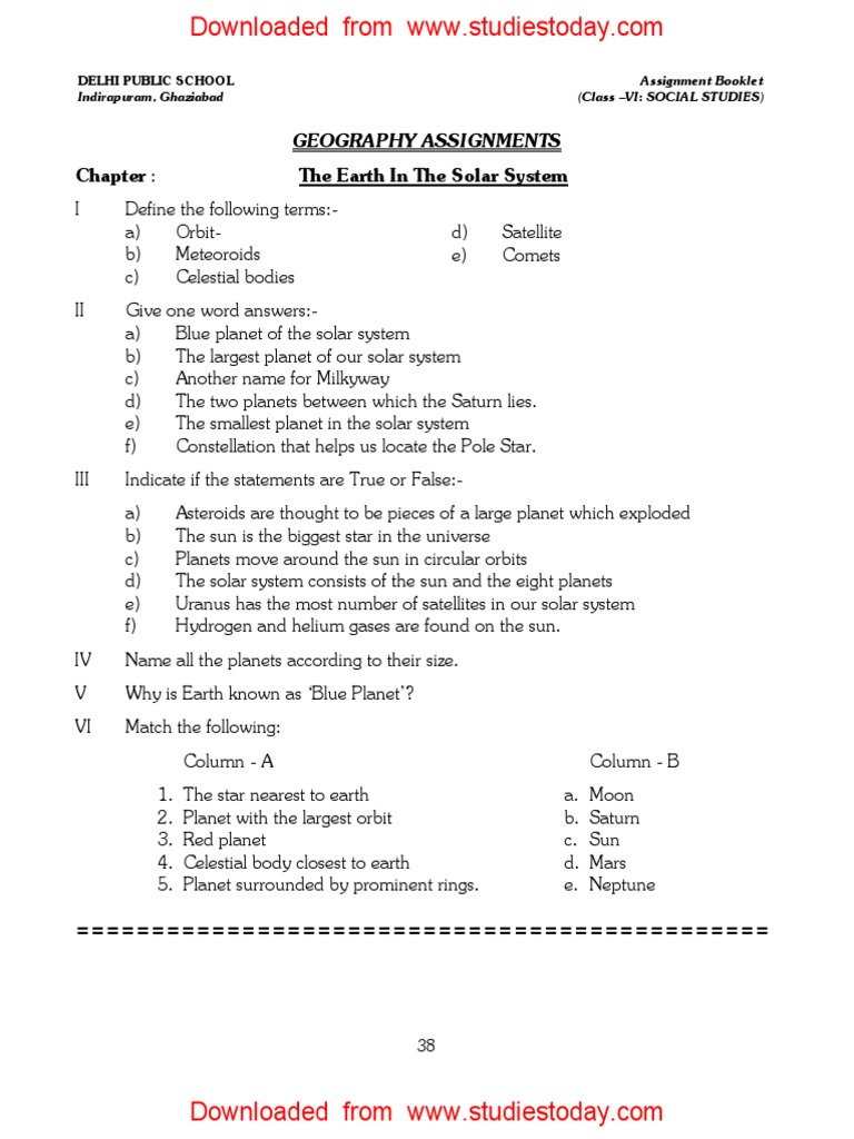 CBSE Class 6 Geography All Chapter Worksheets | PDF | Solar System ...