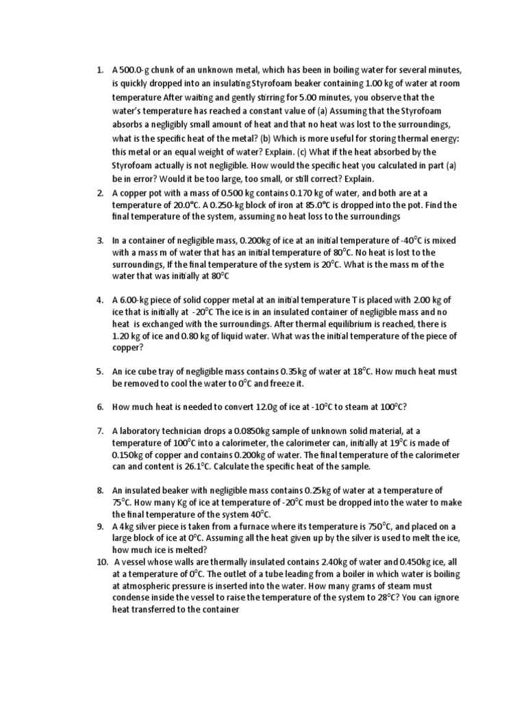 Specific Heat Capacity | PDF | Temperature | Ice