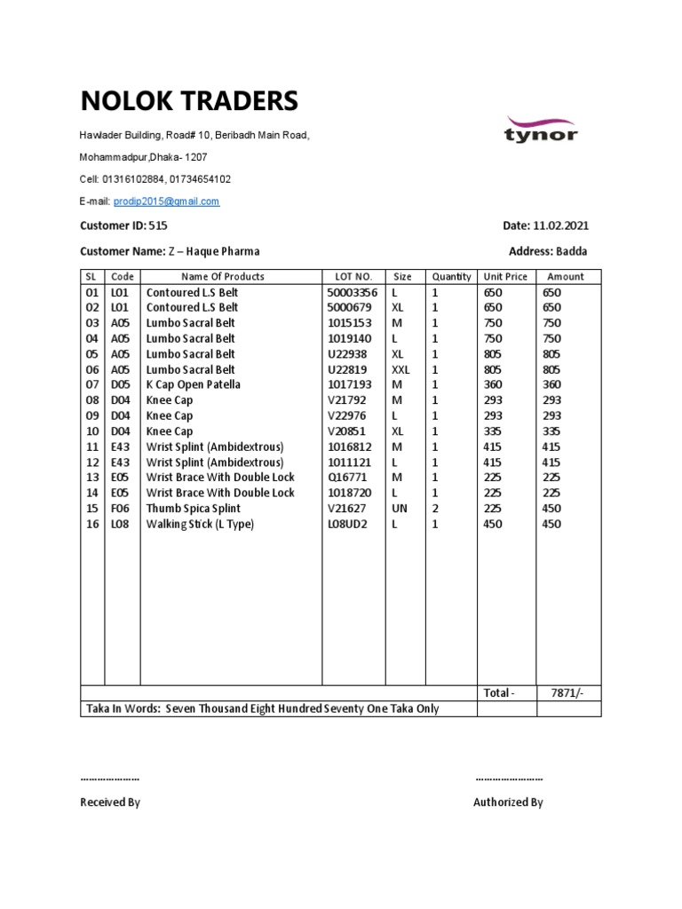 NOLKOK Traders Invoice for Z-Haque Pharma | PDF