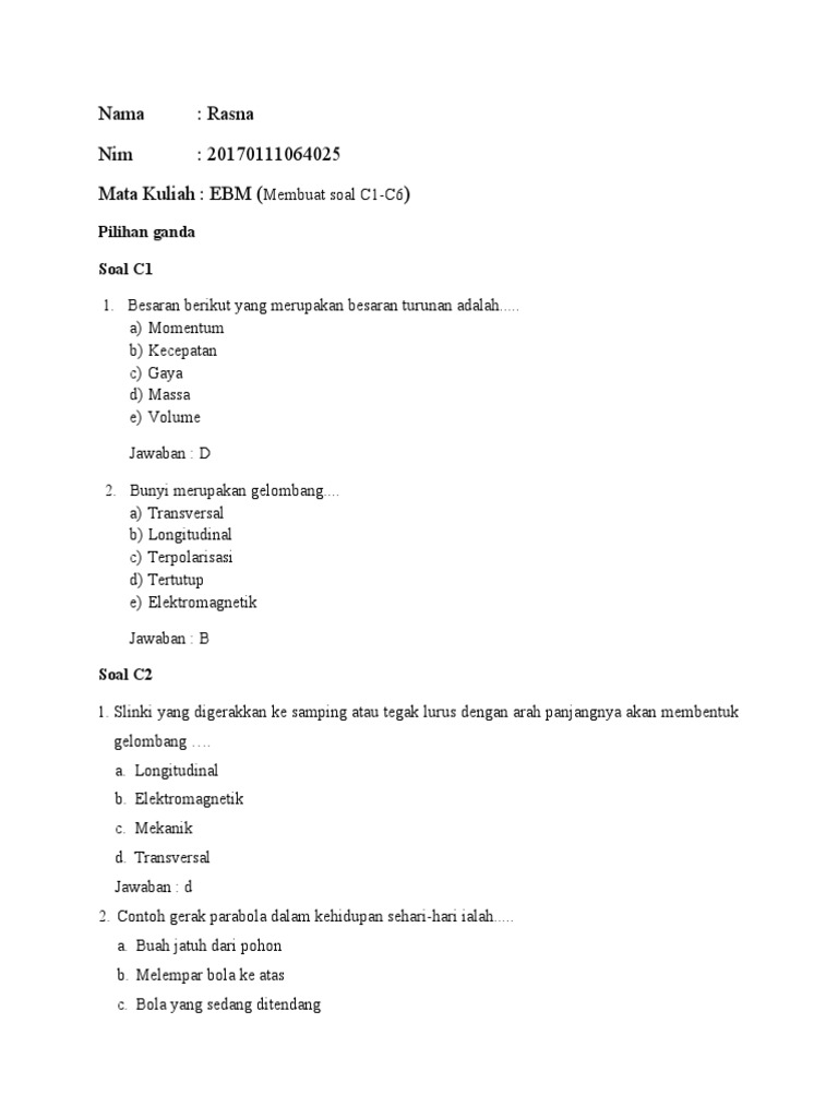 Soal Ujian EBM C1-C6 dan Contoh | PDF