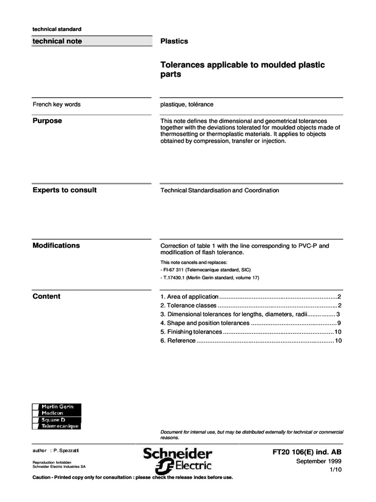 Tolerances Applicable To Moulded Plastic Tolerances Applicable To ...