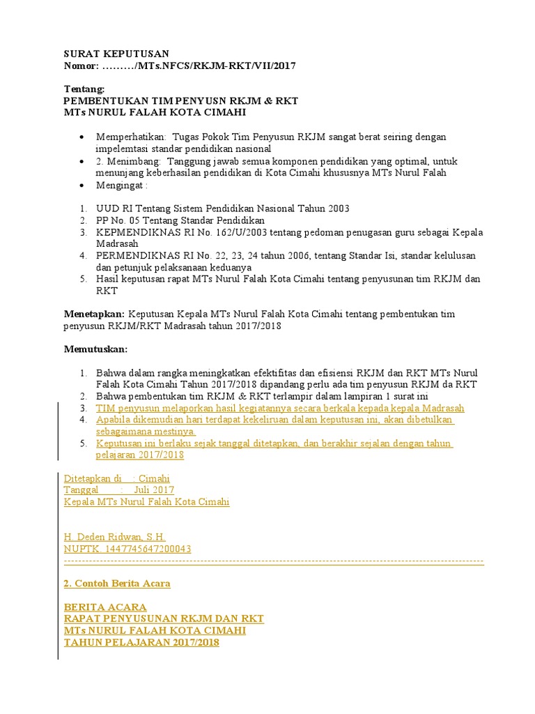 Contoh Surat Keputusan Tim RKJM | PDF