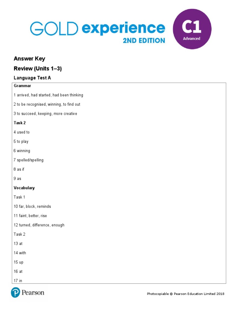 Answer Key Review (Units 1-3) : Language Test A | PDF | Fluency | Sports