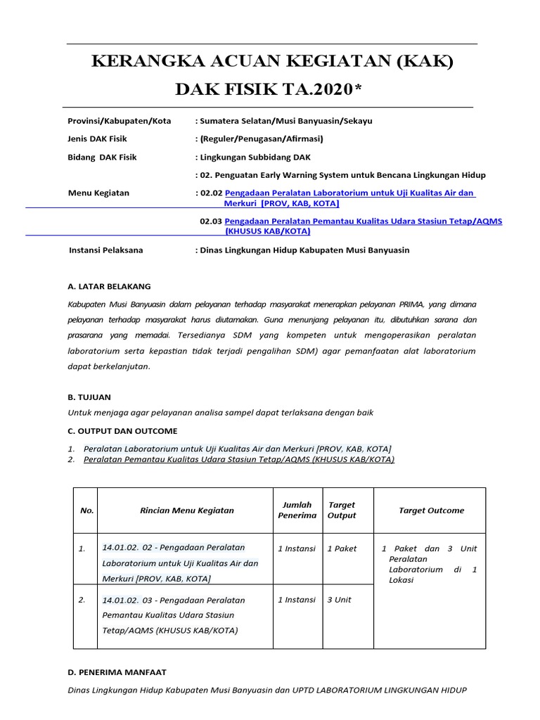 Contoh KAK Laboratorium | PDF