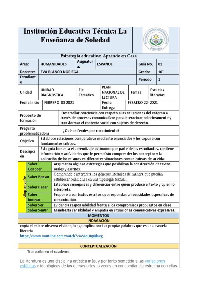 Guia de Aprendizaje # 1 Decimo | PDF | Barroco | Renacimiento Guia de Aprendizaje # 1 Decimo | PDF | Barroco | Renacimiento