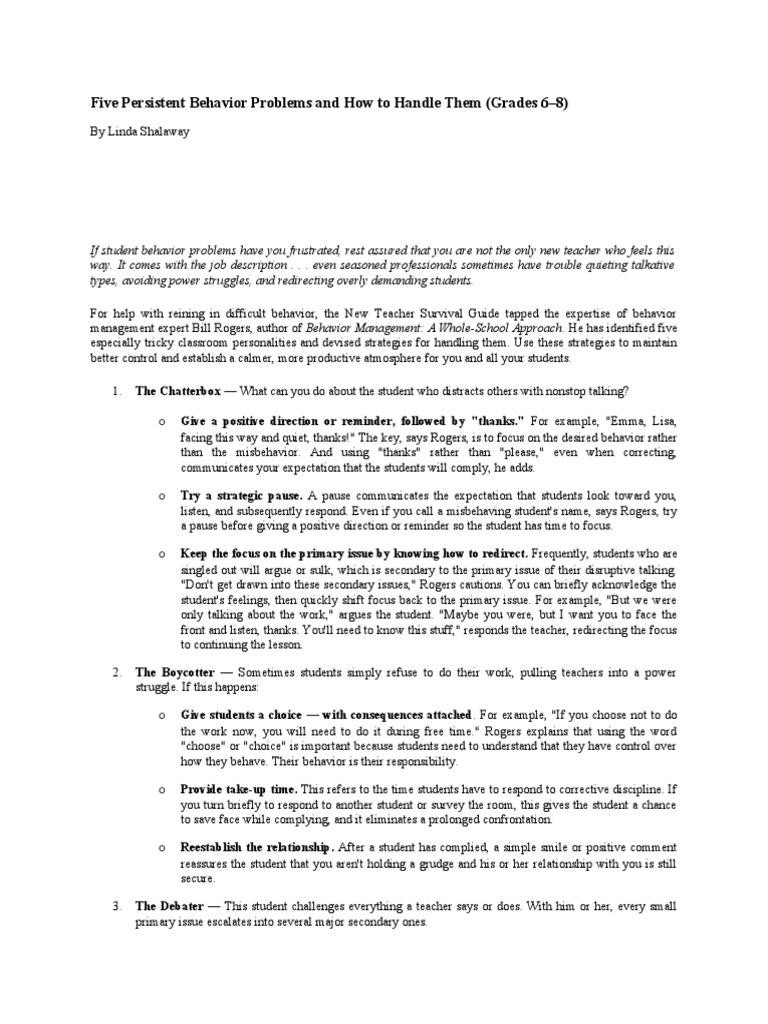 Five Persistent Behavior Problems and How To Handle Them | PDF ...