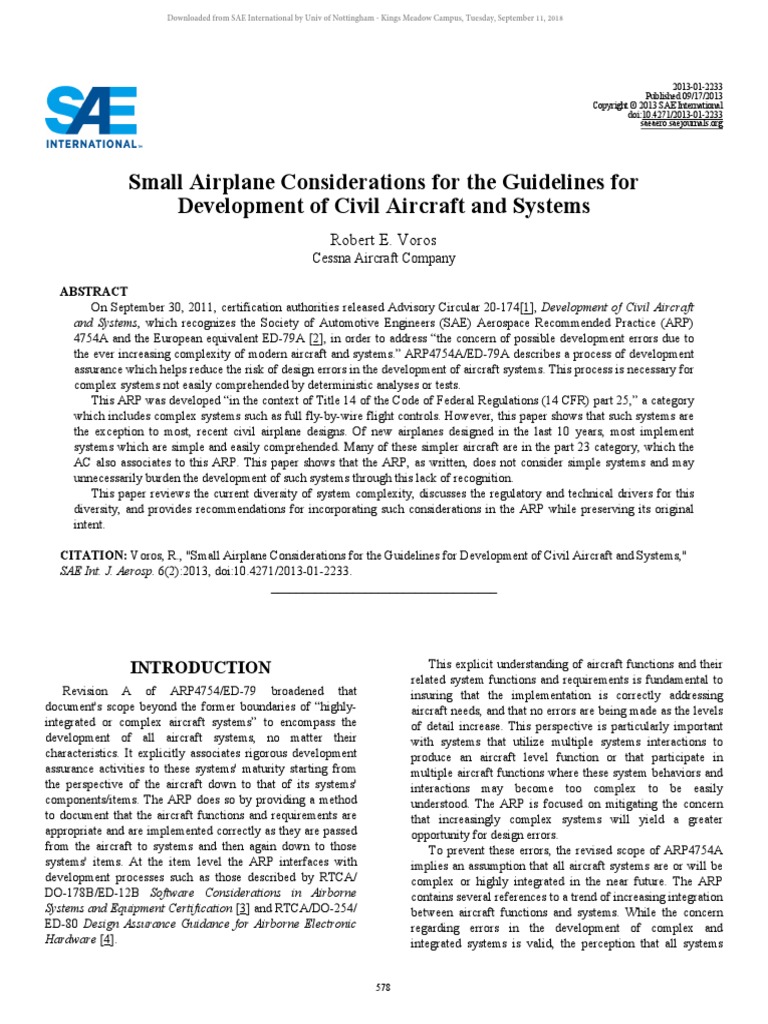 Small Airplane Considerations For The Guidelines For Development of ...
