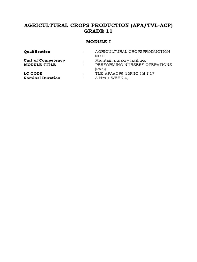 Agricultural Crops Production Module | PDF