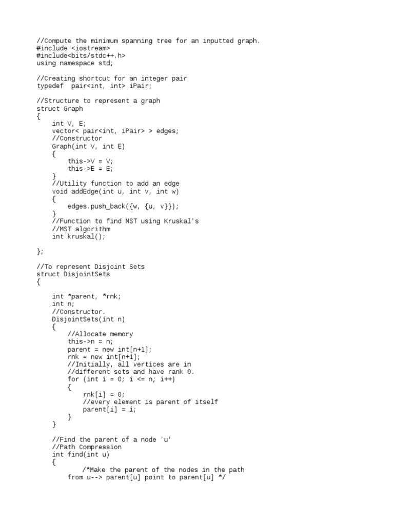 Compute The Minimum Spanning Tree For An Inputted Graph | PDF ...