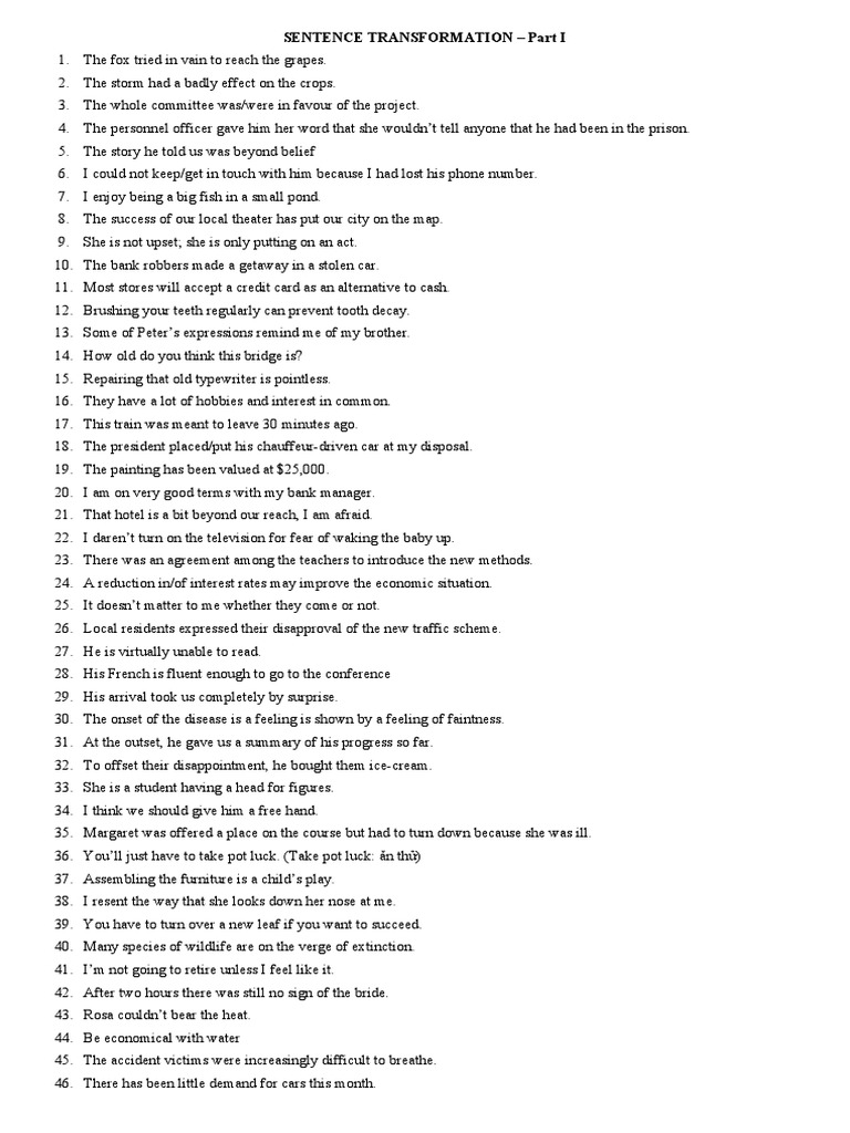 Advanced Sentence Transformation Key | PDF