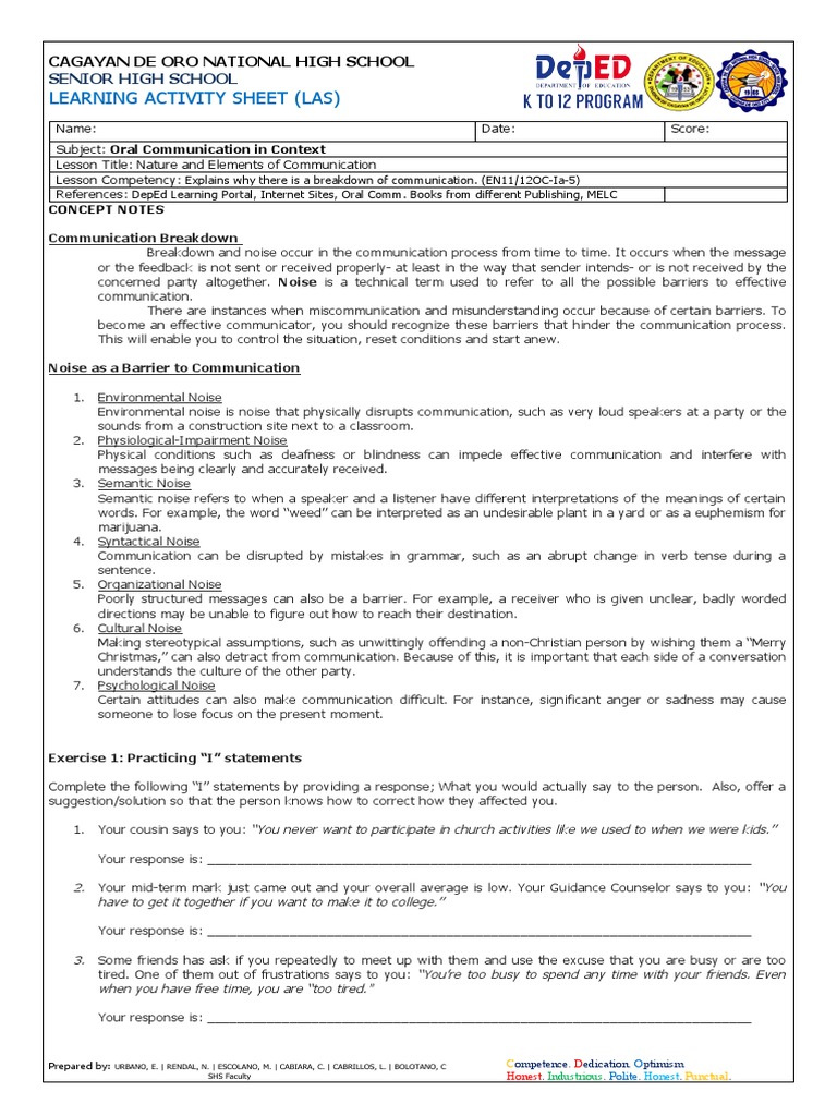Learning Activity Sheet (Las) : Senior High School | PDF ...