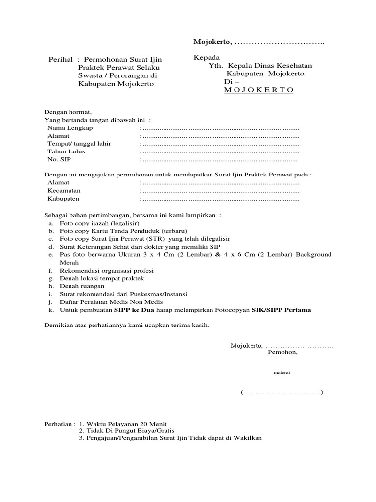 Formulir Sip Perawat Praktek Ke 2 | PDF