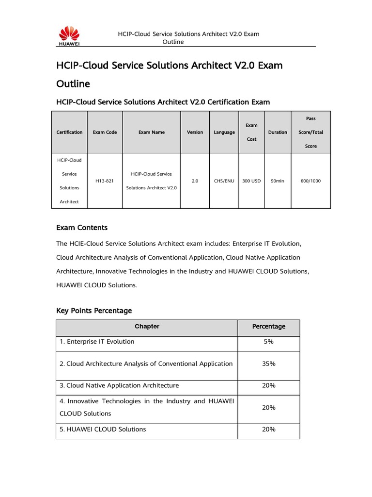 HCIP-Cloud Service Solutions Architect V2.0 Exam Outline | Download Free PDF | Cloud Computing ...