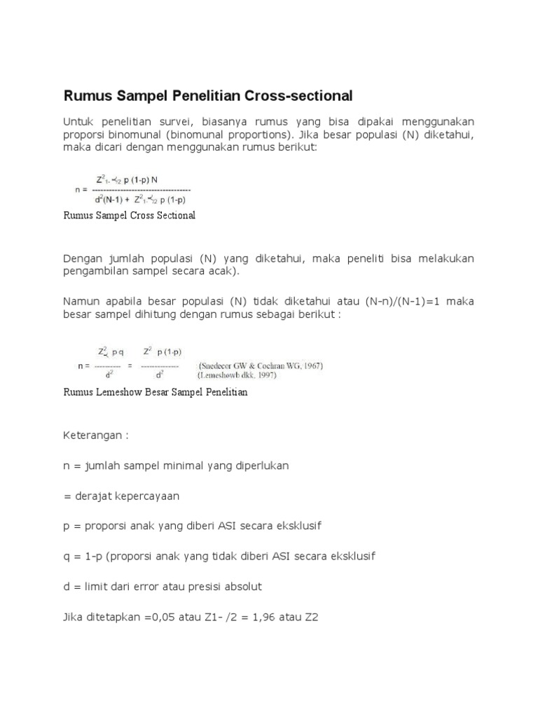 Rumus Sampel Penelitian Cross Sectional | PDF