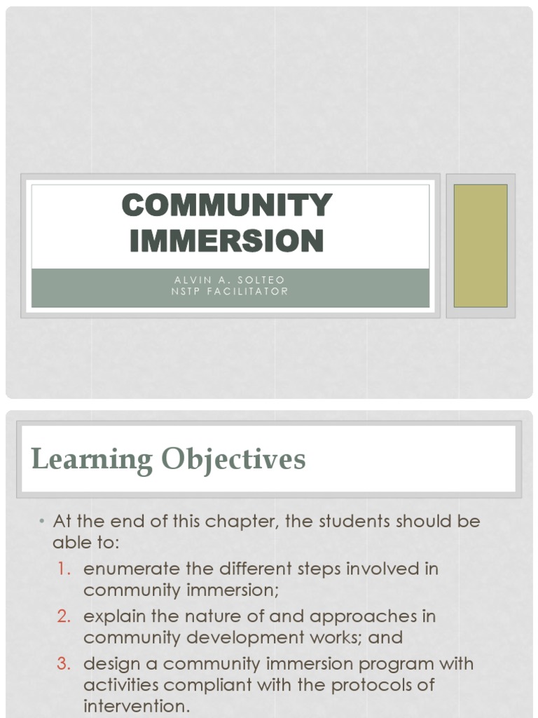 NSTP 2 - Lesson 5 - Community Immersion | PDF | Social Justice | Community