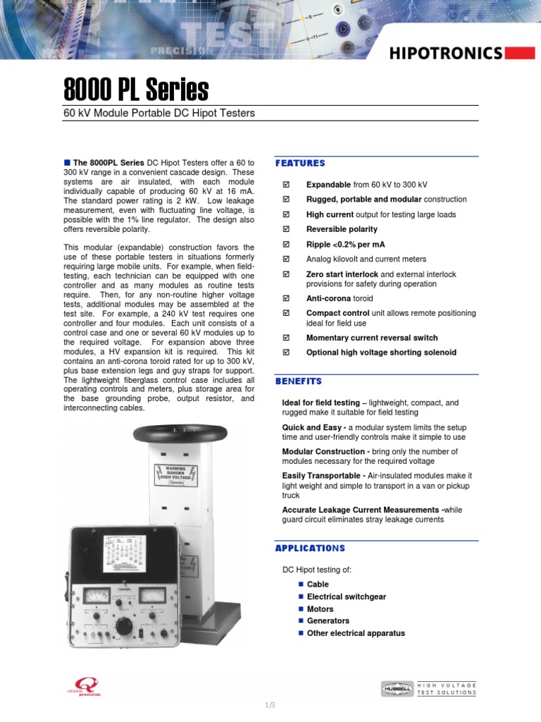 8000 PL Series: 60 KV Module Portable DC Hipot Testers | Download Free ...