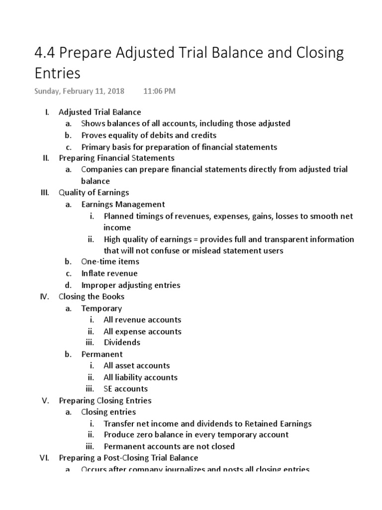 4.4 Prepare Adjusted Trial Balance and Closing Entries | PDF