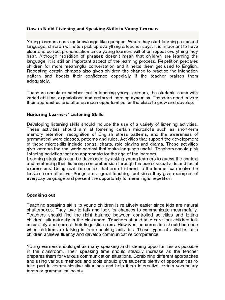 How To Build Listening and Speaking Skills in Young Learners | PDF ...
