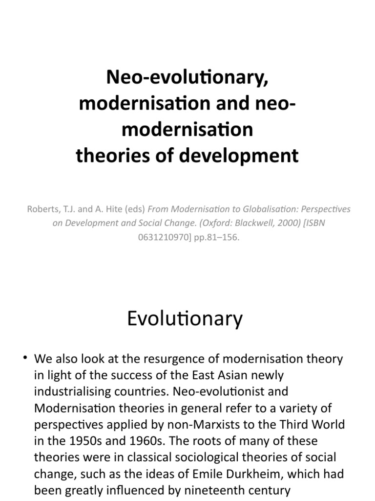 Neo Evolutionary, Modernisation, Neo Modernisation | PDF | Modernization Theory | Evolution