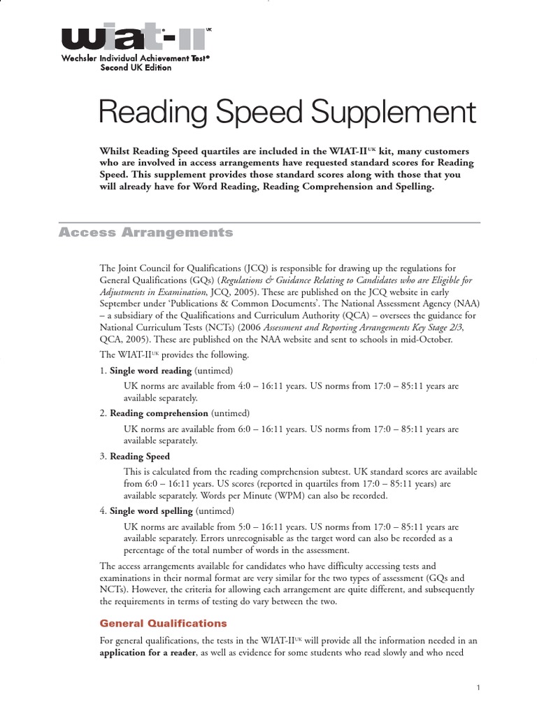Reading Speed Supplement: Access Arrangements | PDF | Standardized ...