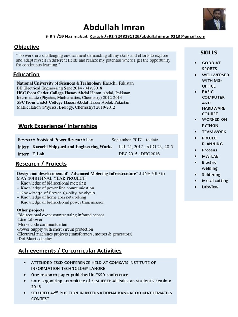 Profile of Abdullah Imran Seeking an Electrical Engineering Position ... Profile of Abdullah Imran Seeking an Electrical Engineering Position ...