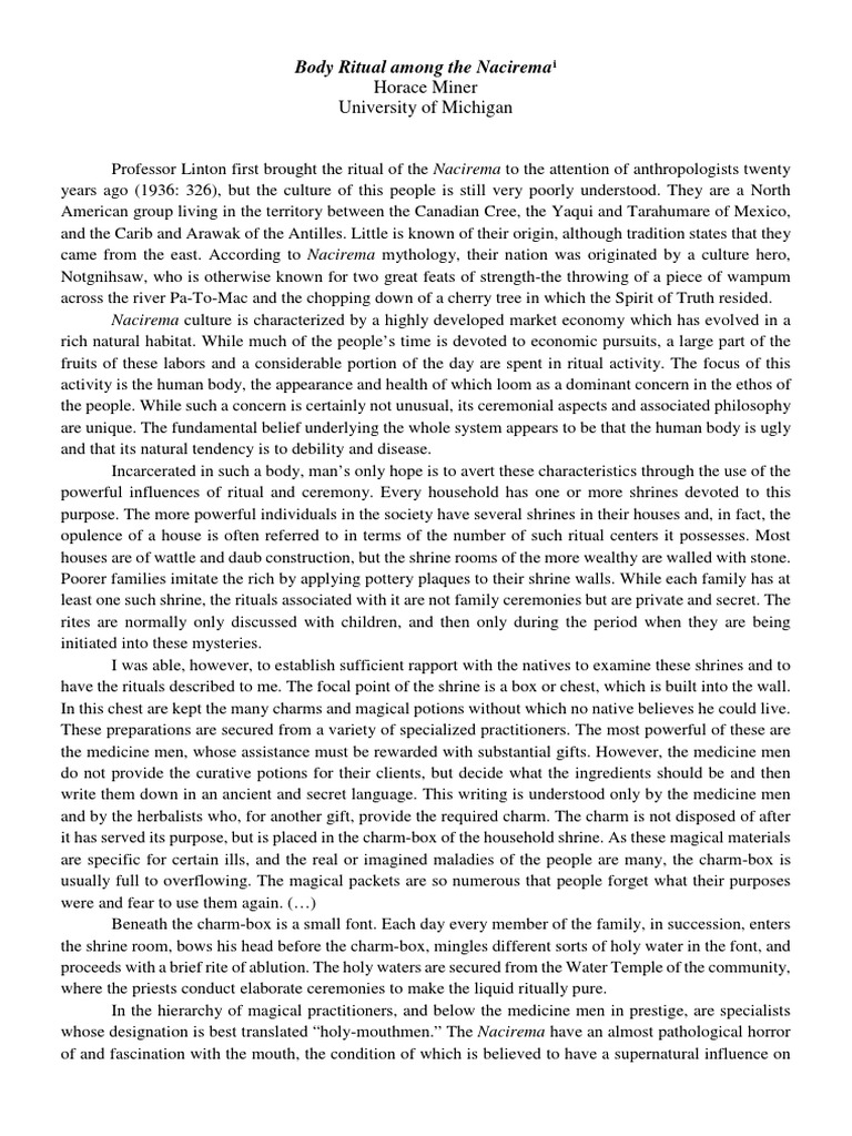 Body Ritual Among The Nacirema | Download Free PDF | Rituals