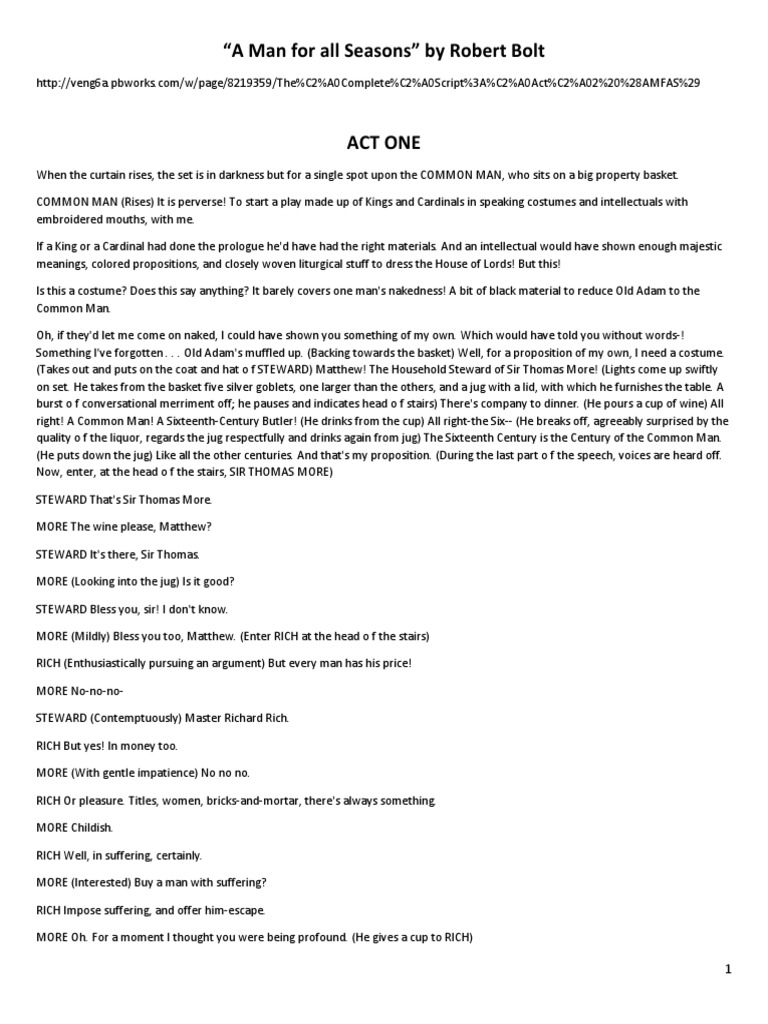 A Man For All Seasons - Full Text of Script | PDF | Home & Garden ...