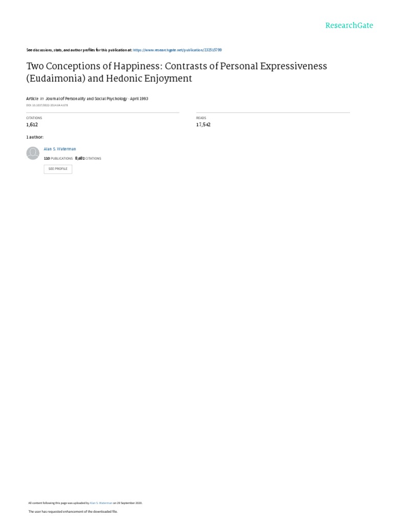 Two Conceptions of Happiness: Contrasts of Personal Expressiveness ...