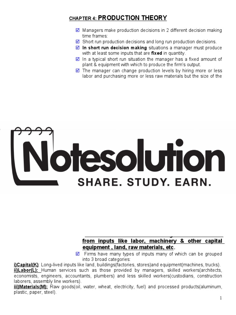 Chapter 4 Production Theory Pdf Production Function Labour