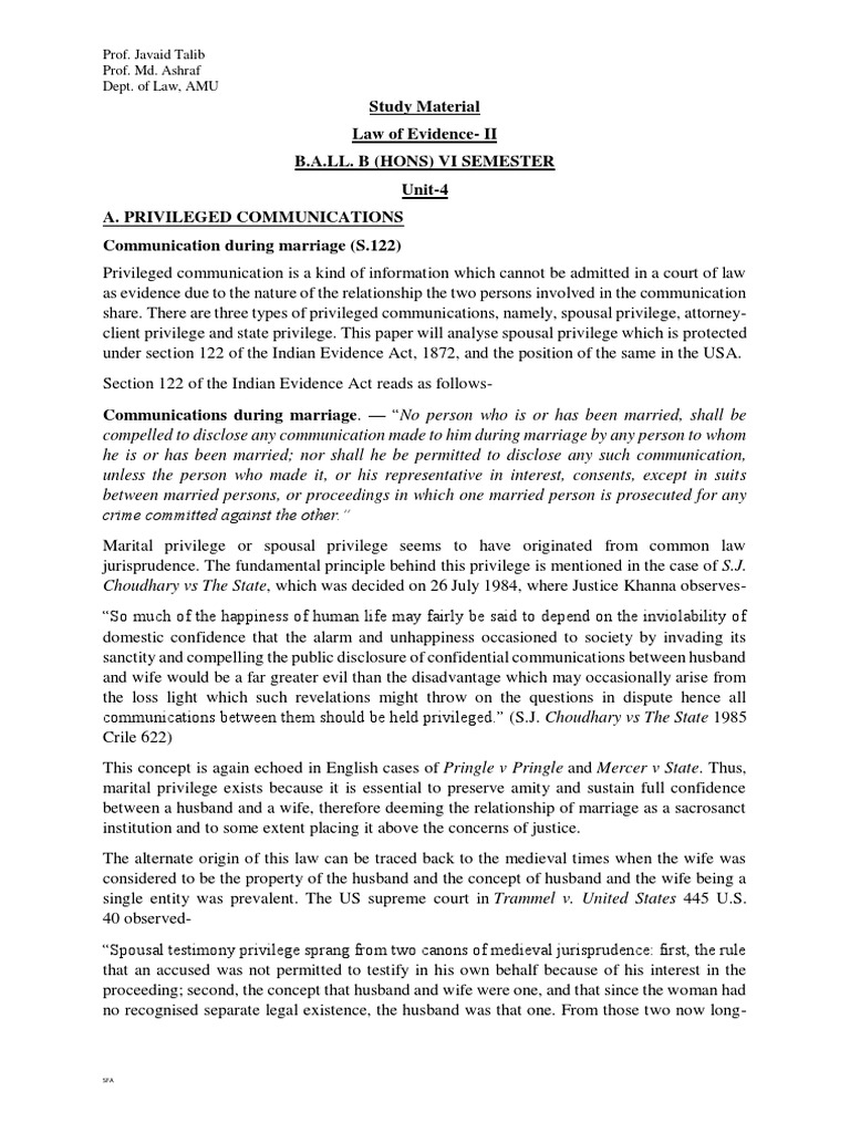 Study Material Law of Evidence-II B.A.Ll. B (Hons) Vi Semester Unit-4 A ...