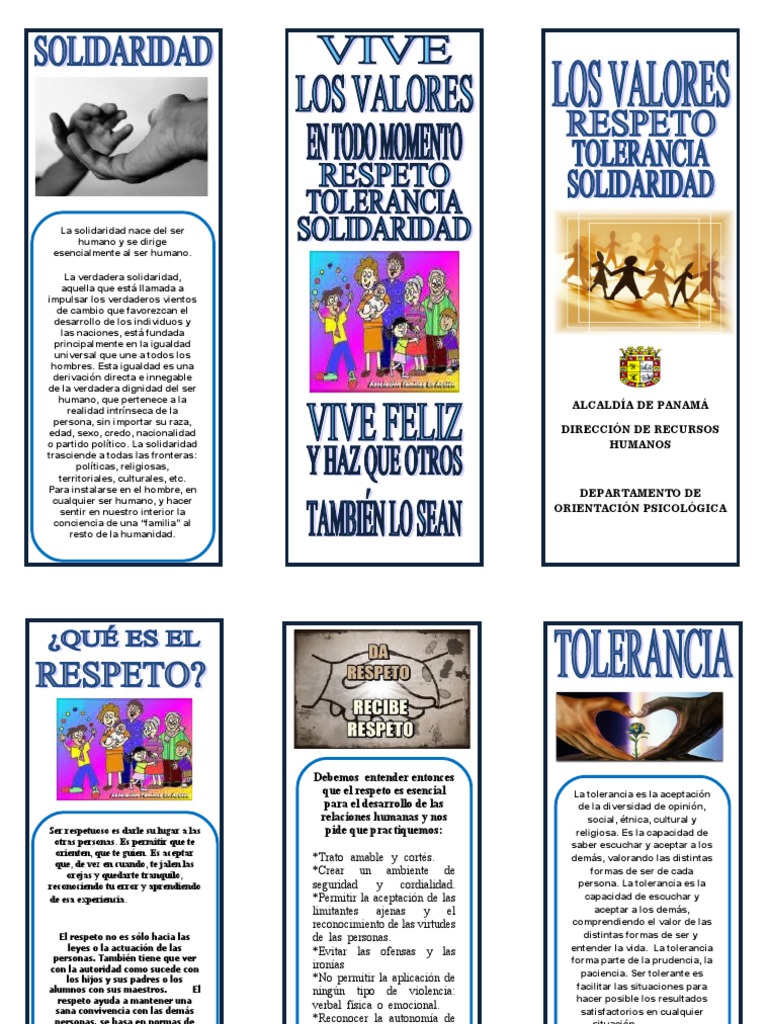 Triptico Los Valores Respeto Tolerancia | PDF | Tolerancia | Instituciones sociales
