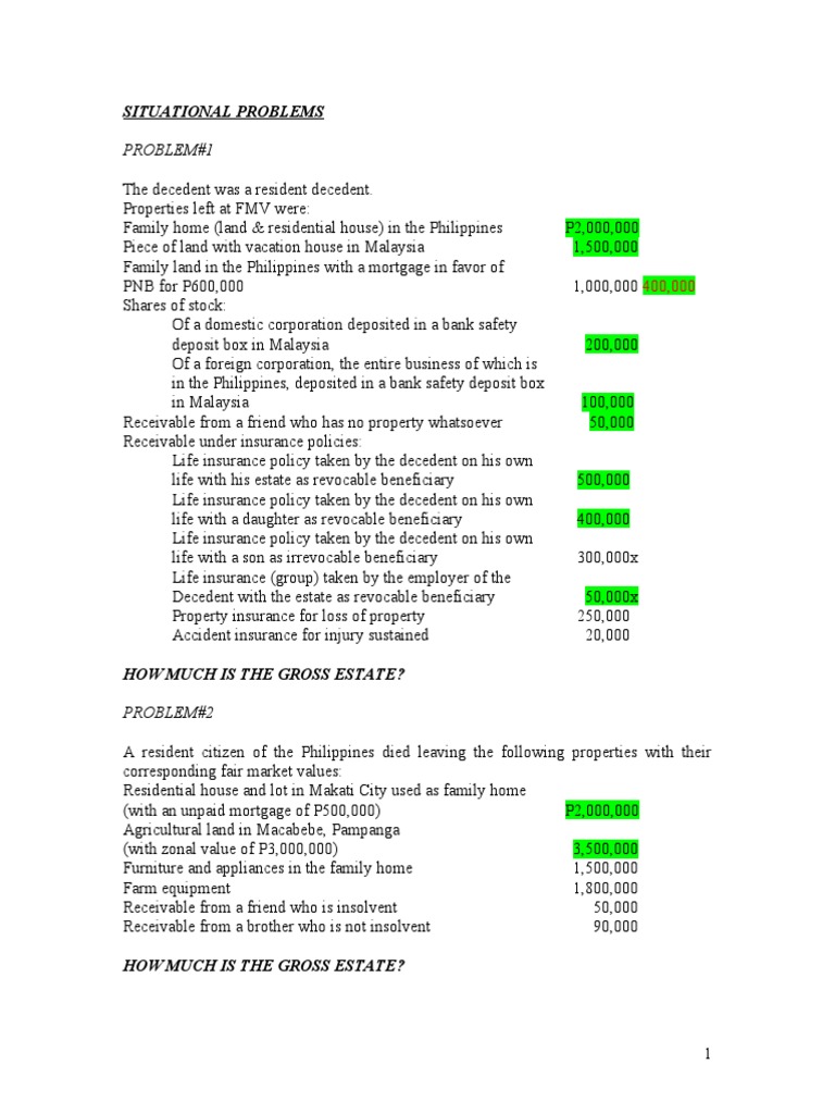 Estate Tax Computation Scenarios | PDF | Life Insurance | Estate Tax In ...