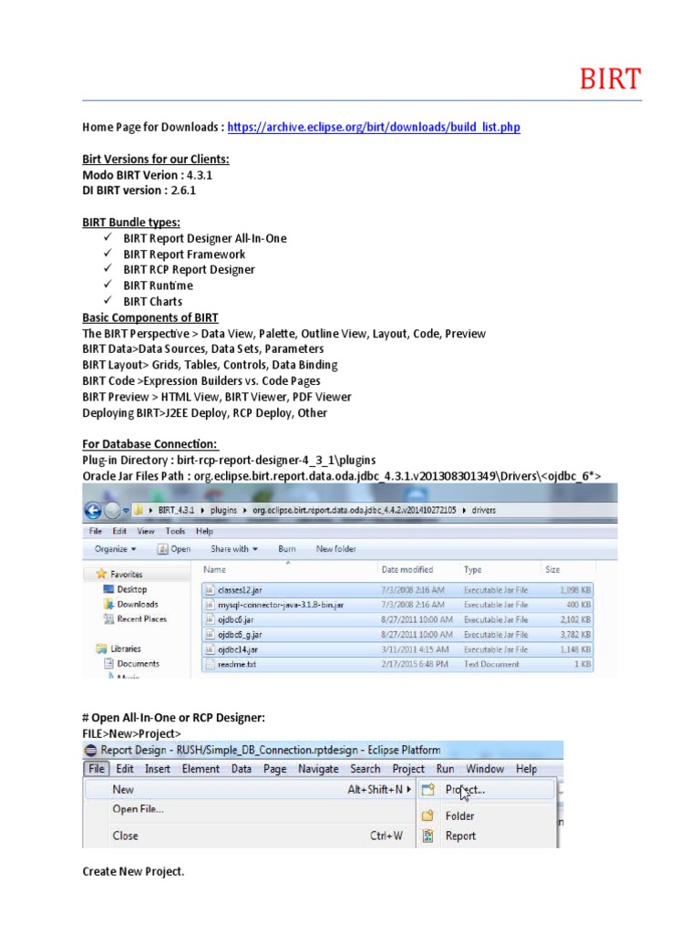 Birt Versions For Our Clients: Modo BIRT Verion: 4.3.1 DI BIRT Version ...