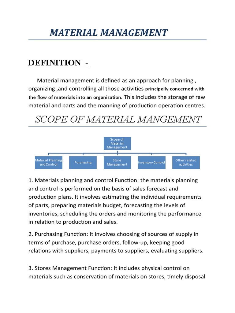 Material Management: Scope of Material Mangement | PDF | Inventory ...
