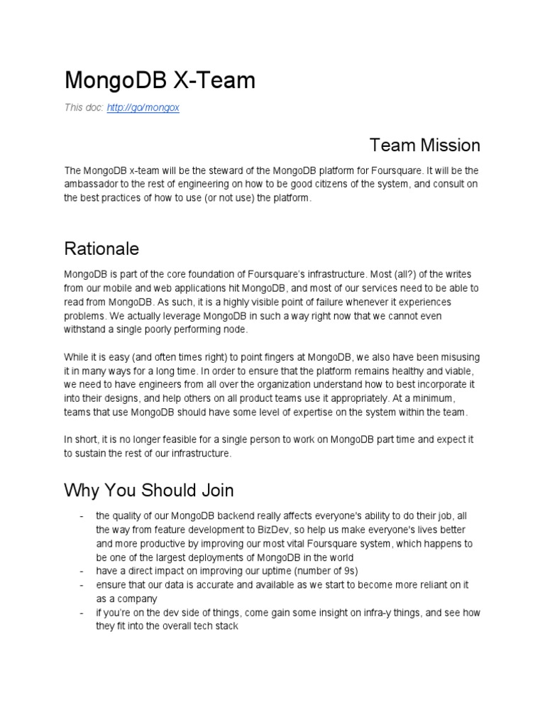 Mongo X-Team Overview | PDF | Mongo Db | Computer Data