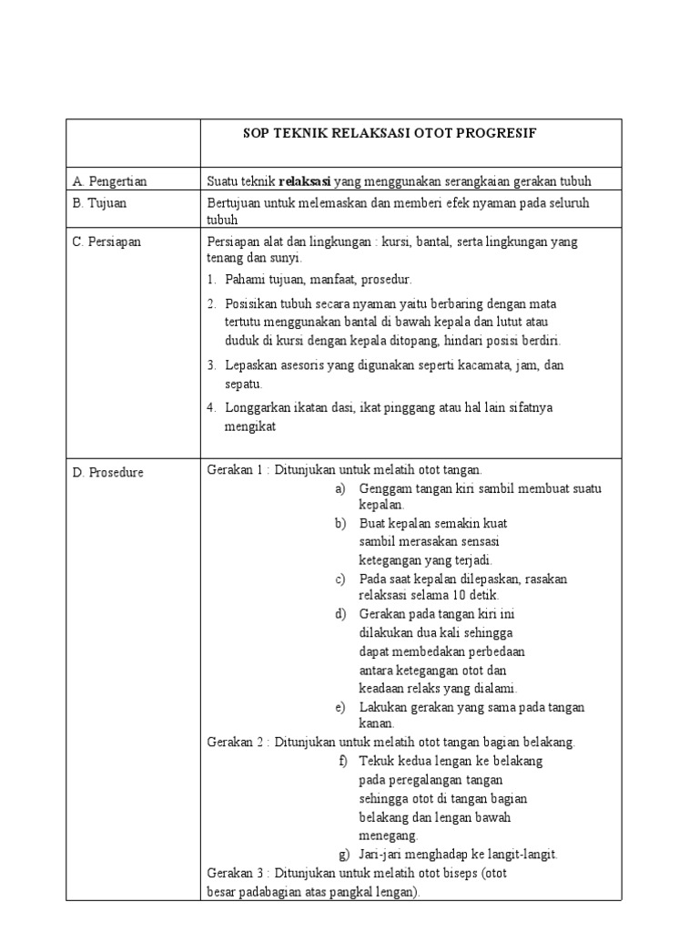 Sop (Relaksasi Otot Progresif) | PDF