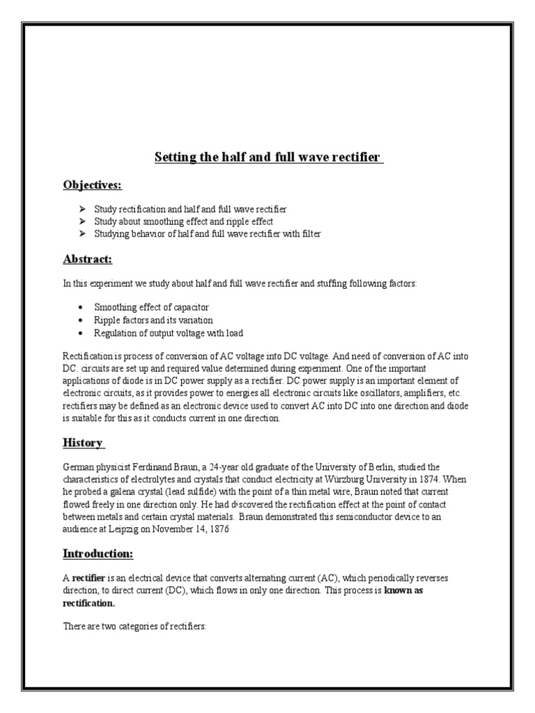 Half And Full Wave Rectifier Pdf Rectifier Direct Current