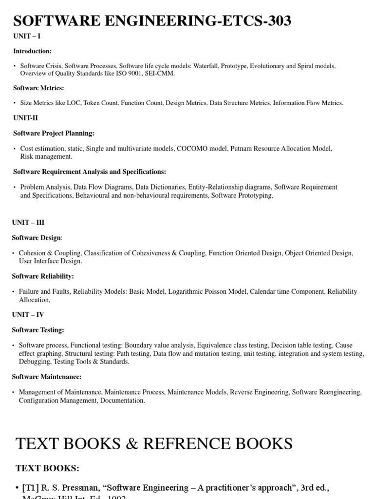 Software Engineering-Etcs-303: Unit - I | PDF | Reliability Engineering | Software Development ...