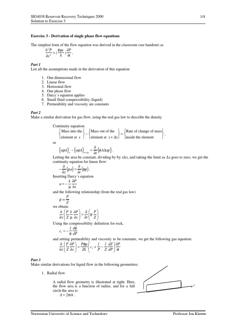 Exercise 3 - Derivation of Single Phase Flow Equations | PDF | Fluid ...