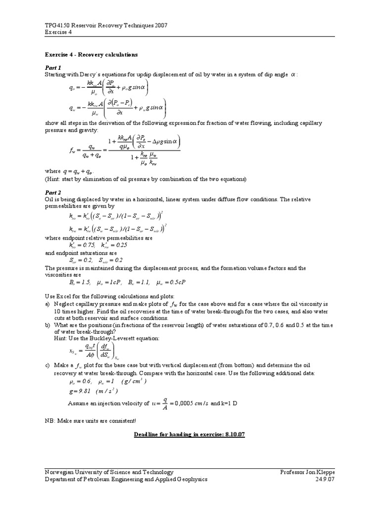 Exercise 4 - Recovery Calculations | PDF | Petroleum Reservoir ...